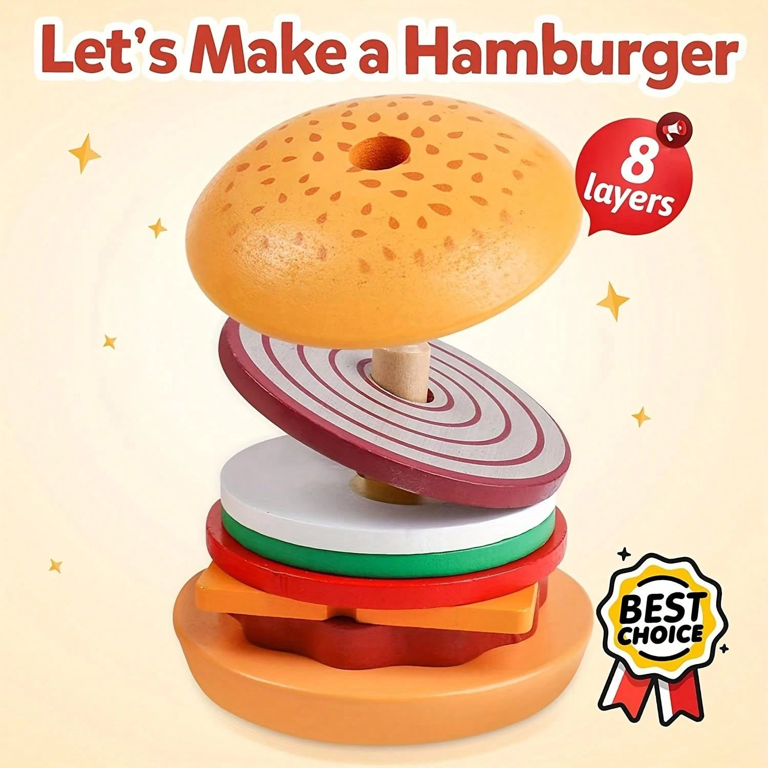 Kids' Hamburger Matching Stacking Blocks Set With Cards, Montessori ...
