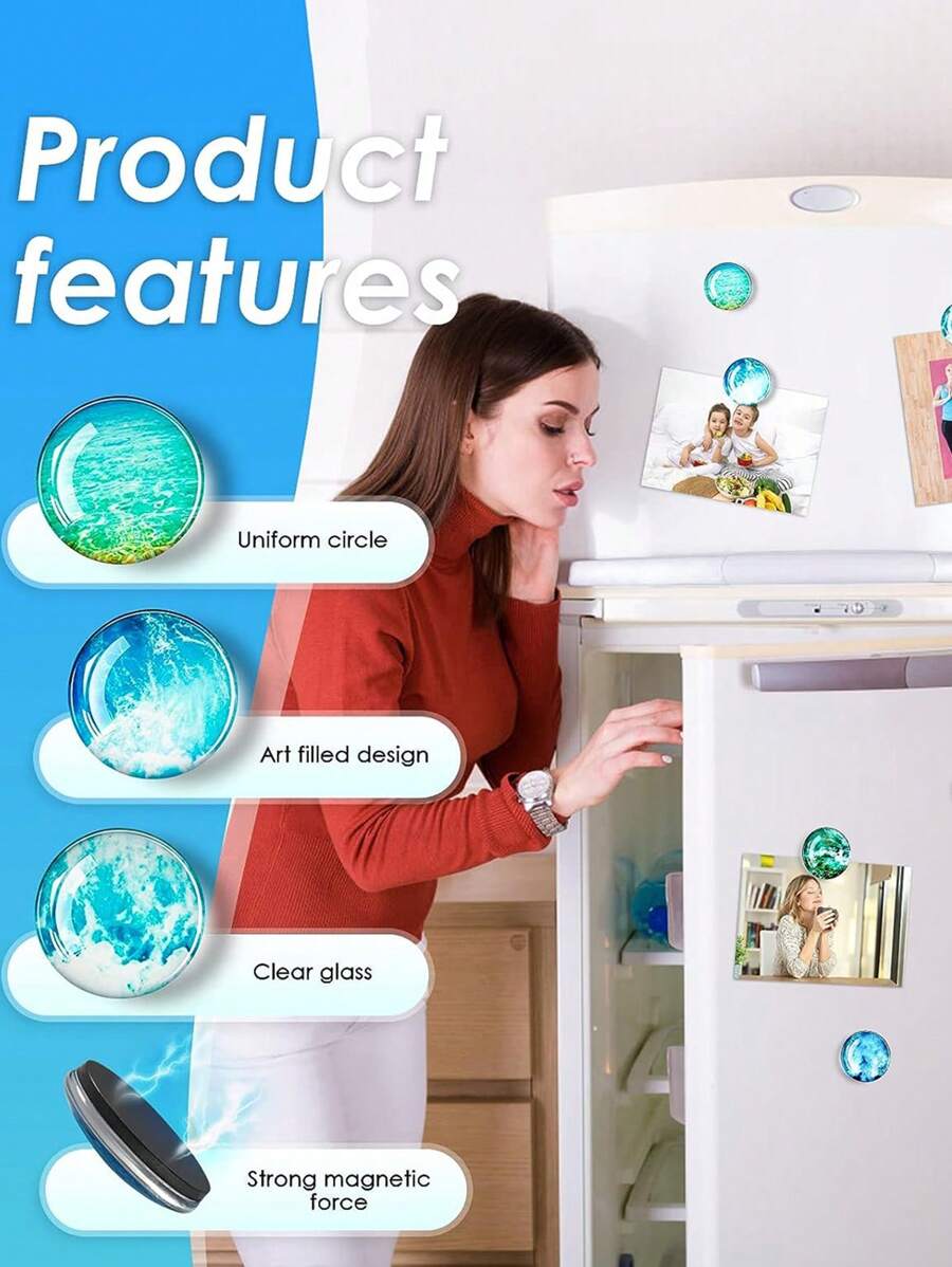 12pcs Glass Strong Magnetic Refrigerator Magnets, Marble Crystal ...