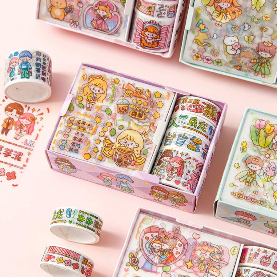 (4 Sheets Stickers + 4 Rolls Tapes) Lovely Tape/sticker Gift Box Set ...