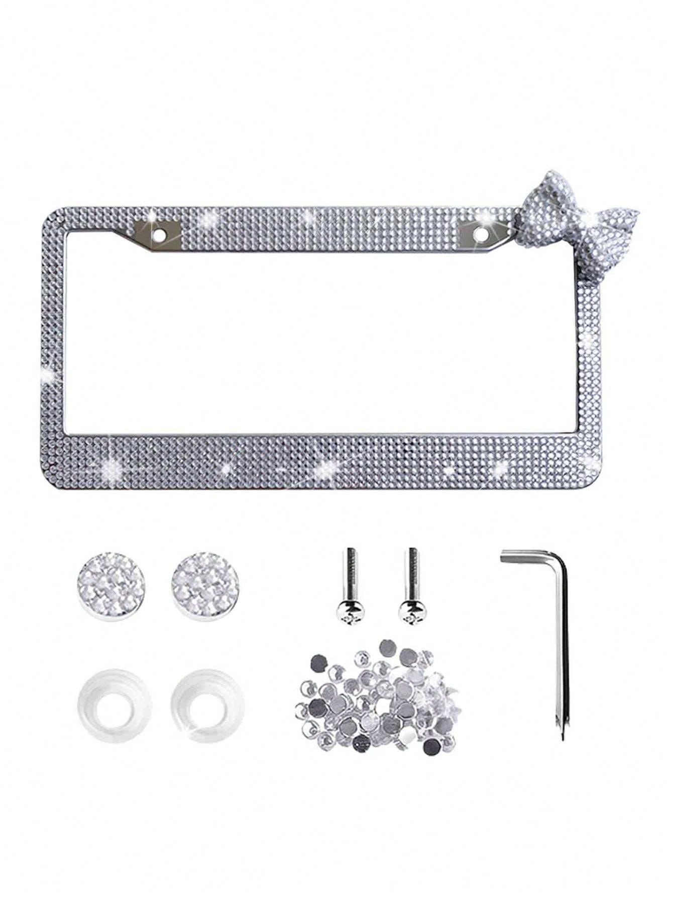 1 set of stainless steel bow license plate frame set with diamond gauge ...