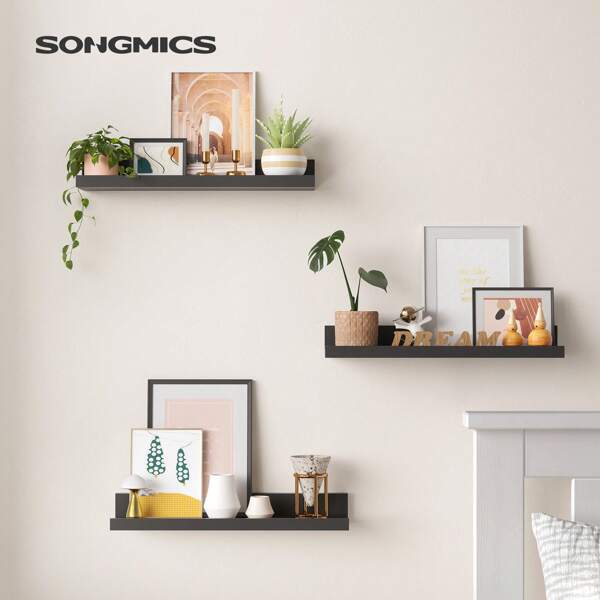 SONGMICS Floating Shelves, Set of 3 Wall Shelves, for Photo Frames and ...