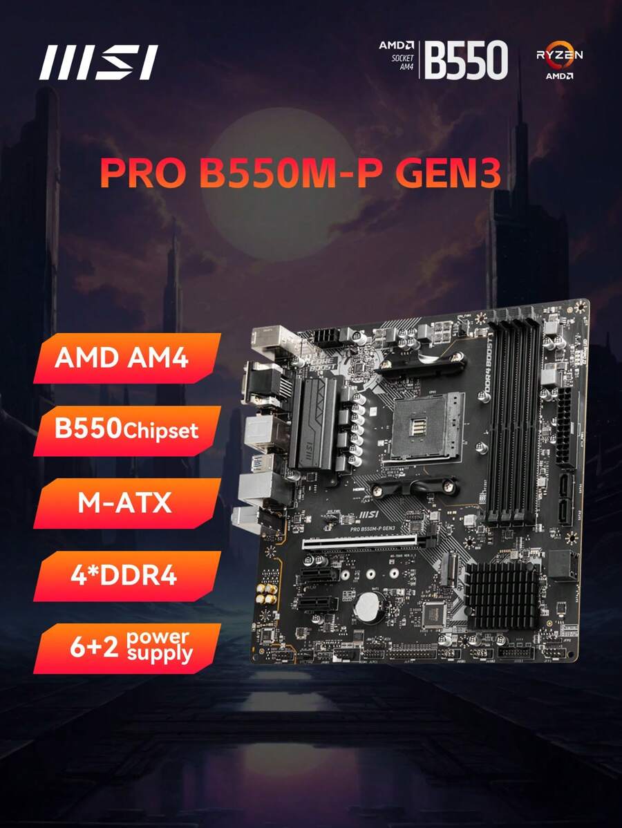 MSI Motherboard PRO B550M-P GEN3 M-ATX PC Motherboard AMD AM4 Zen 3 ...