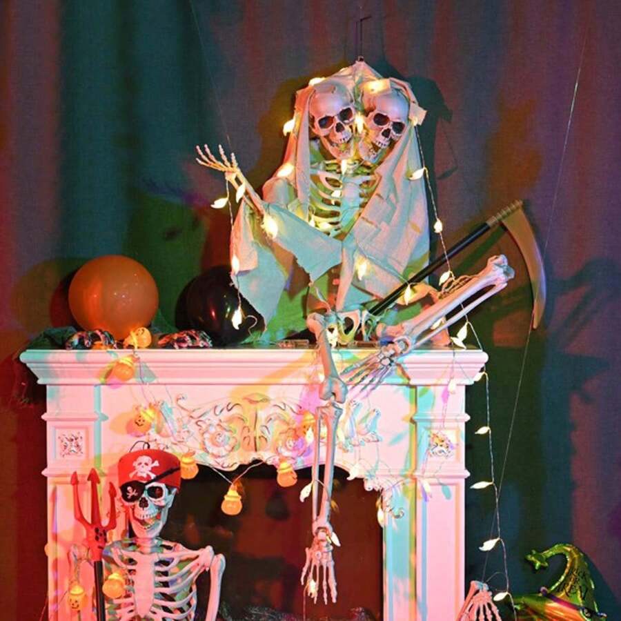 Two Headed Skeleton Bone Life Size Posable Prop Halloween Decoration ...