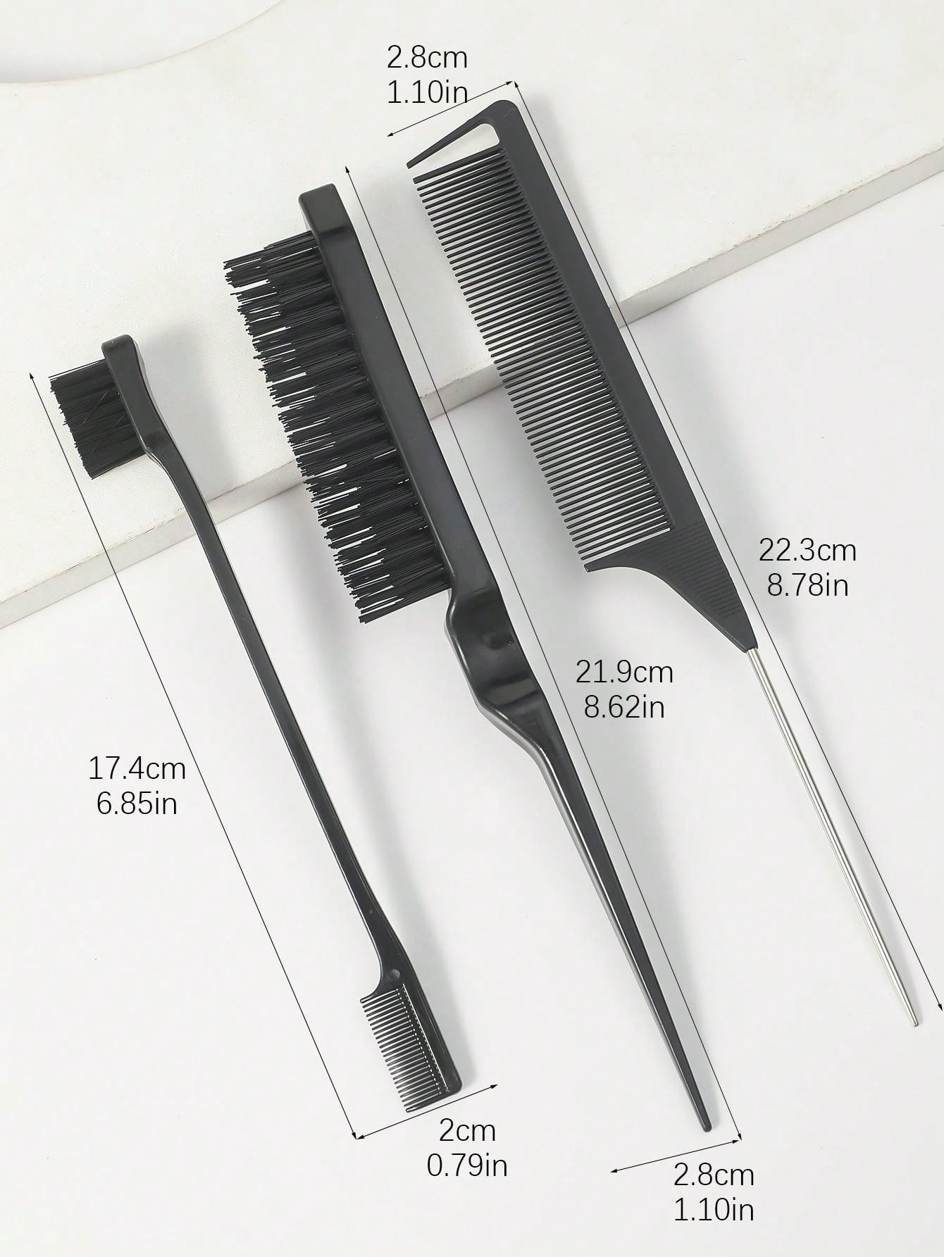 3pcs/set Smooth Back Hair Brush, Edge Control Brush And Teasing Comb ...