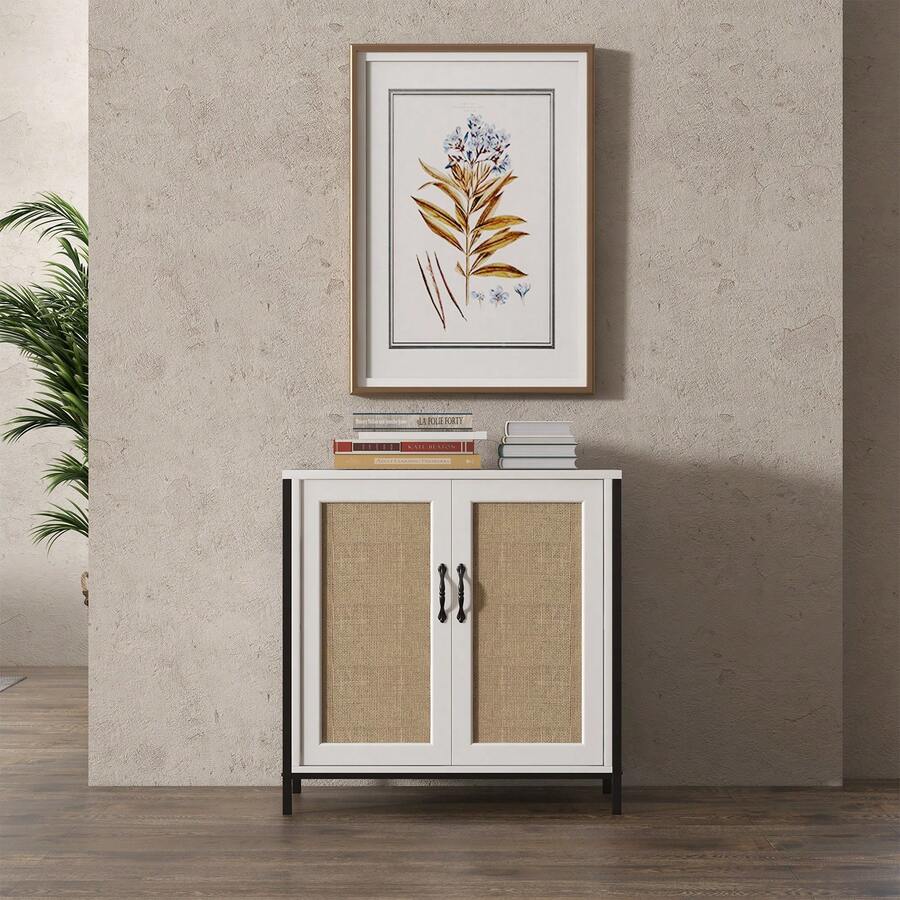 Modern Rattan Cabinet With Storage, Sideboard Buffet Cabinet with Door ...