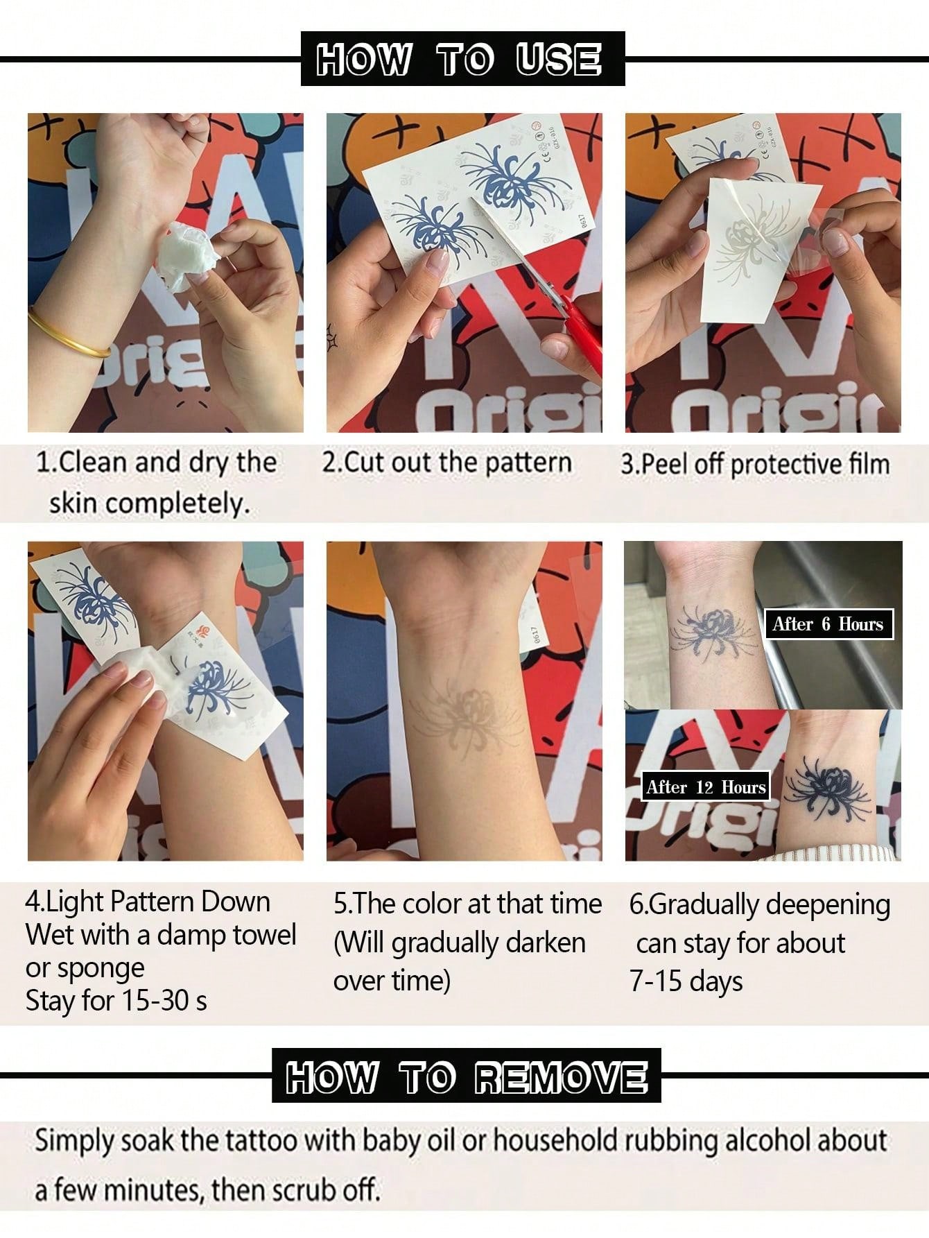 1pc Rose Pattern Herbal Semi-permanent Waterproof Tattoo Sticker | SHEIN UK