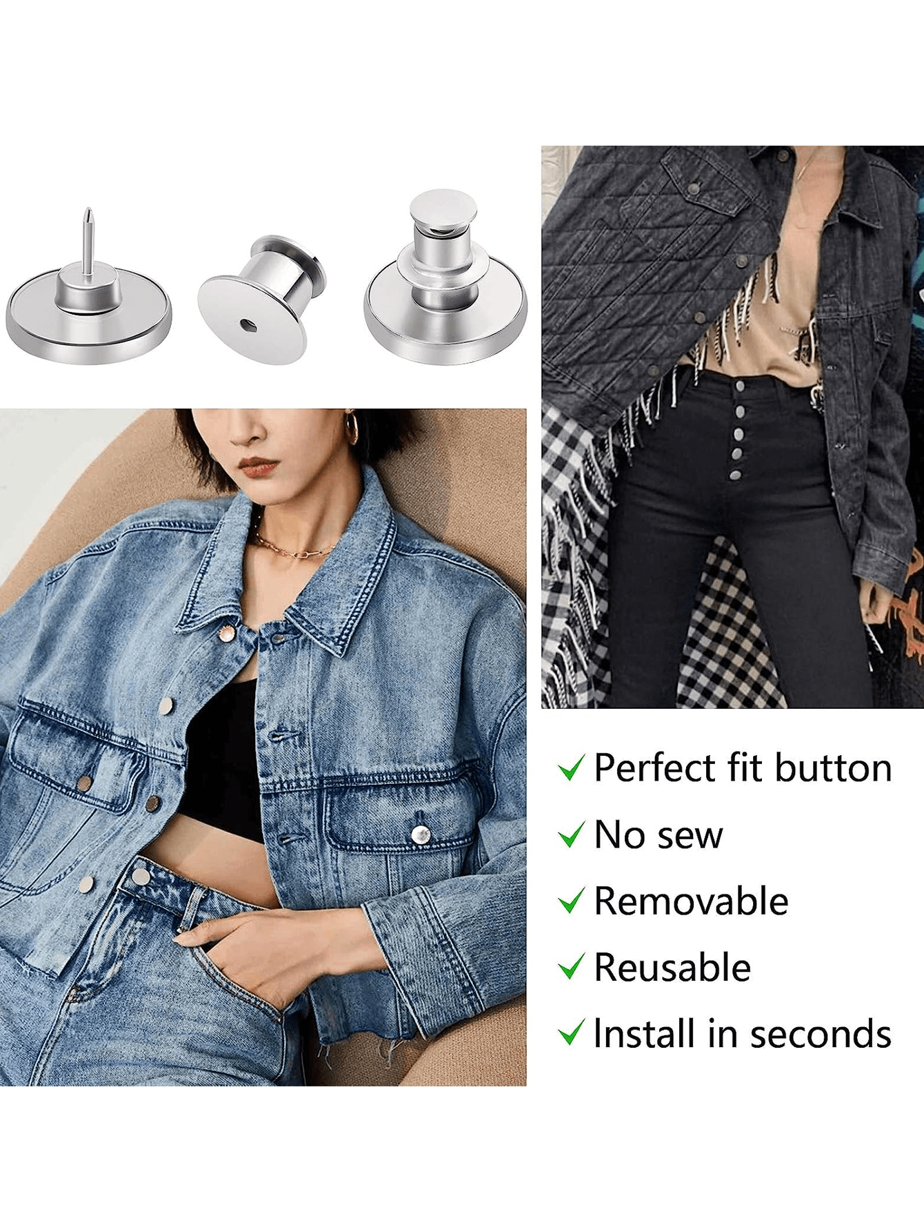 12 Sets Button Pins for Loose Jeans, No Sew and No Tools Instant ...