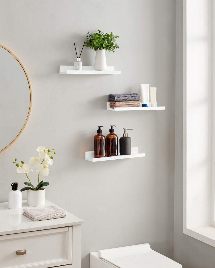 SONGMICS Floating Shelves, Set Of 3 Wall Shelves, For Photo Frames And ...