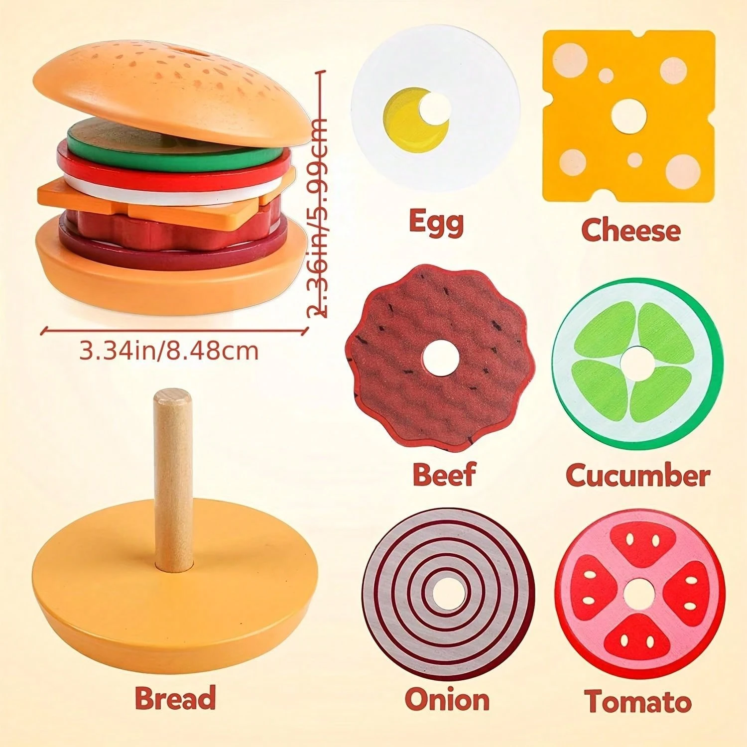 Kids' Hamburger Matching Stacking Blocks Set With Cards, Montessori ...