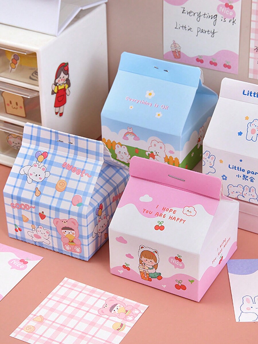 1pc Creative Stationery With 200 Sheets Milk Carton Memo Pad, Colorful ...