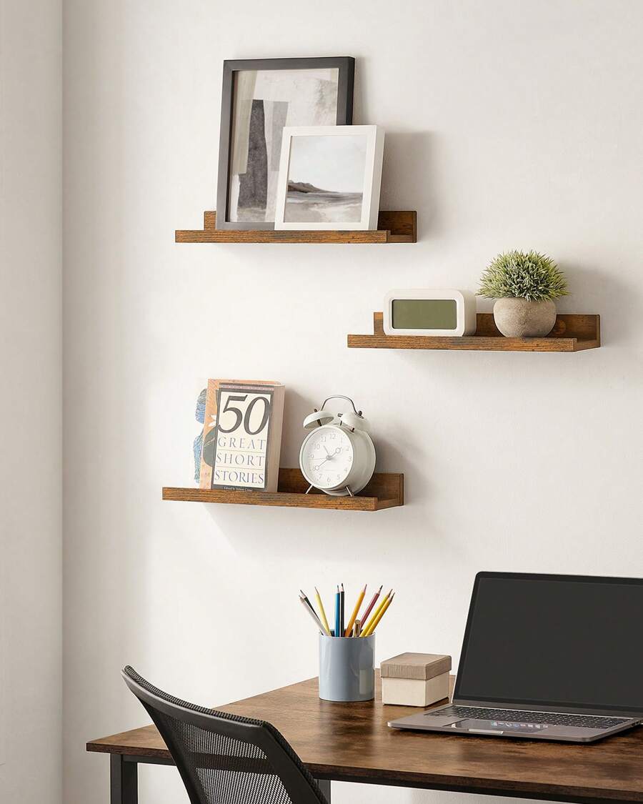 SONGMICS Floating Shelves, Set Of 3 Wall Shelves, For Photo Frames And ...