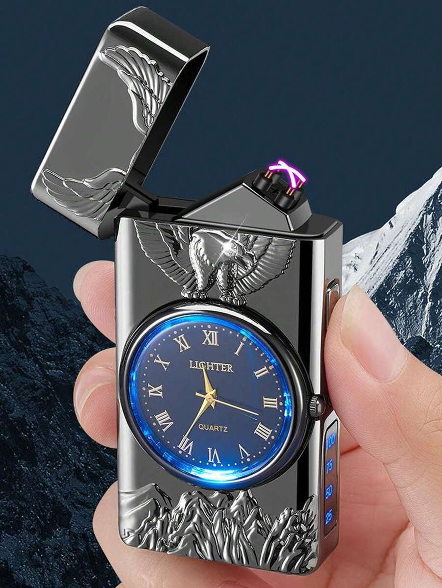 1pc Relief Eagle Designed Rechargeable Watch & Cigarette Lighter With ...