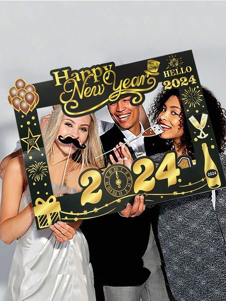 1pc 2024 Happy New Year Paper Paper Photo Frame Family Eve Party Photo ...