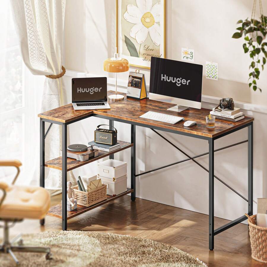 Huuger L Shaped Desk, 47 Inches Computer Desk with Reversible Storage ...