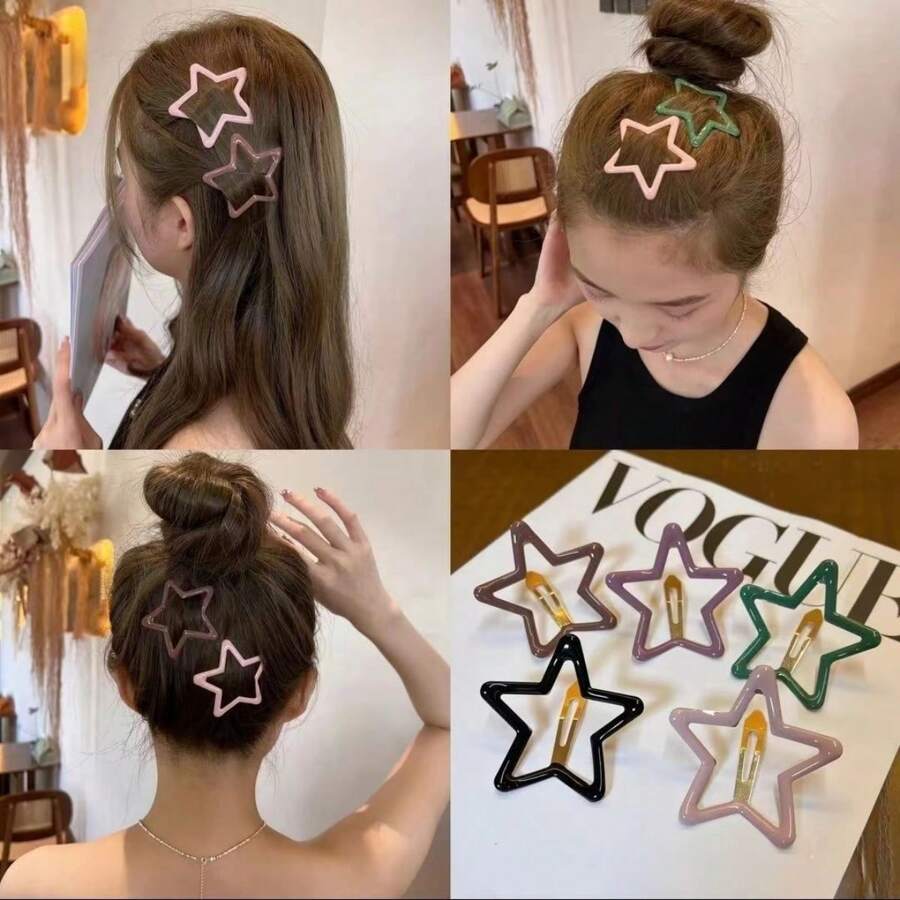 5pcs Simple Oily Five-Pointed Star Design Hairpin For Girls Streety2k ...