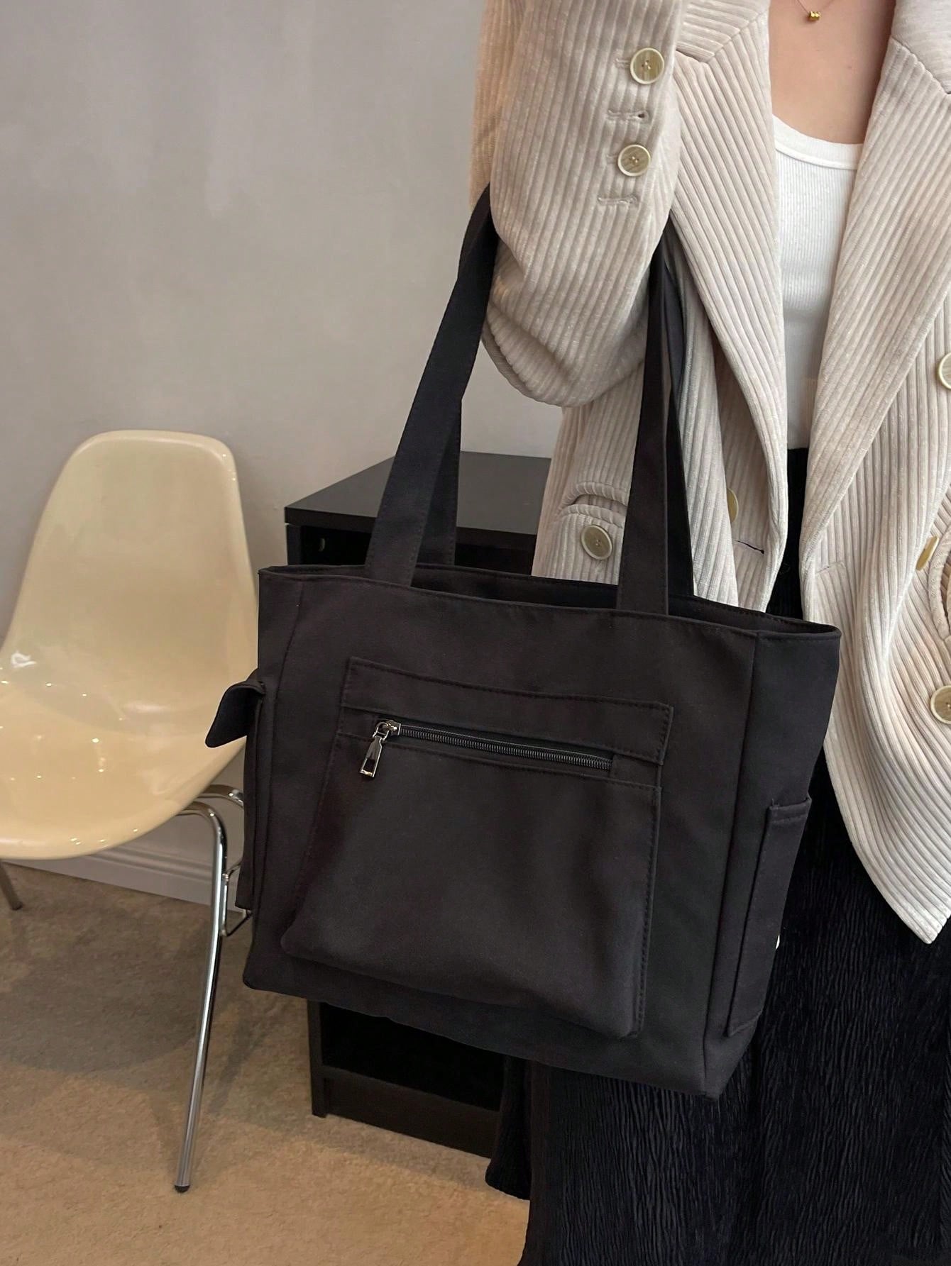 Multiple Pockets Solid Color Large Capacity Shoulder Bag, Fashionable ...