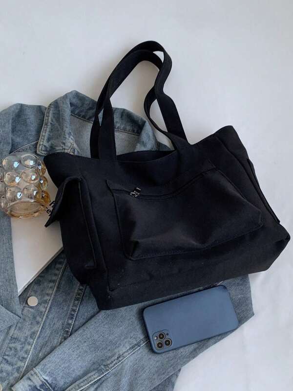 Zipper Front Multi-pocket Shopper Bag | SHEIN USA