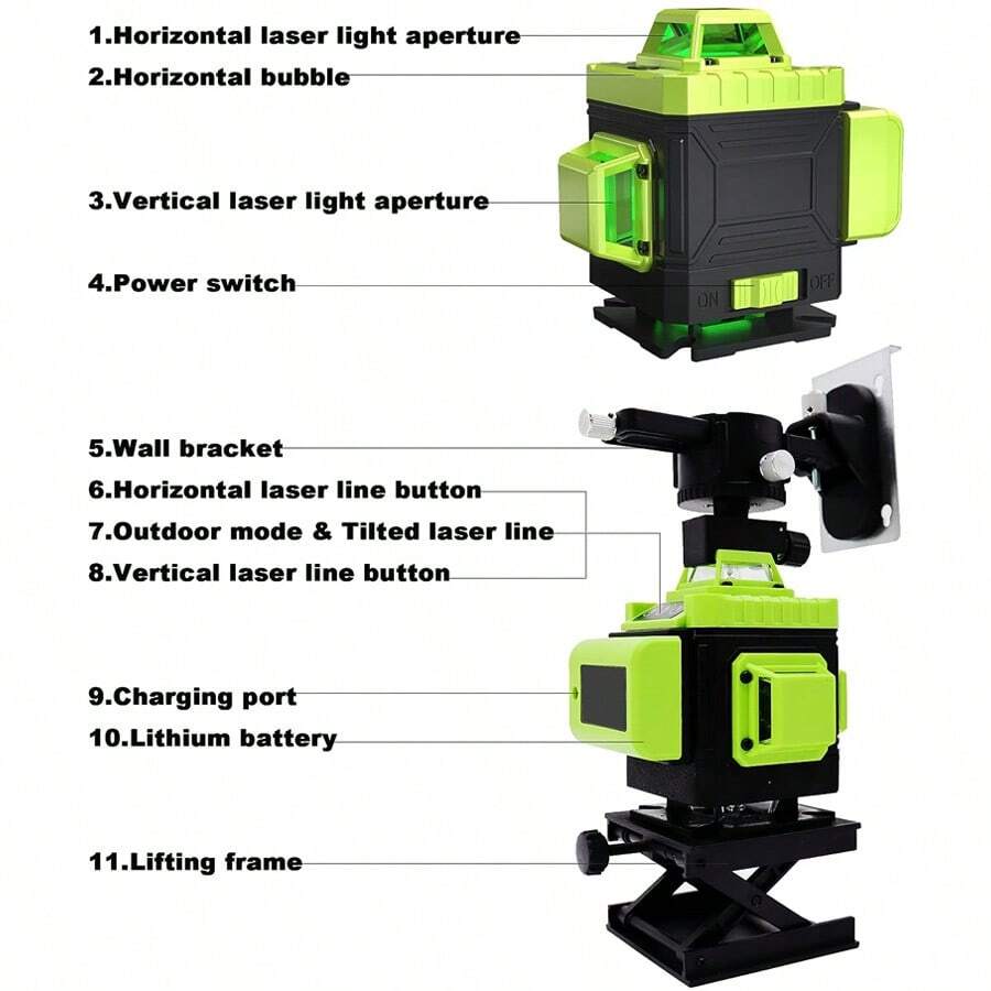 Laser Level 4x360° Self-Leveling 16 Lines 4D Horizontal And Vertical Green Beam Laser Level Tool ...