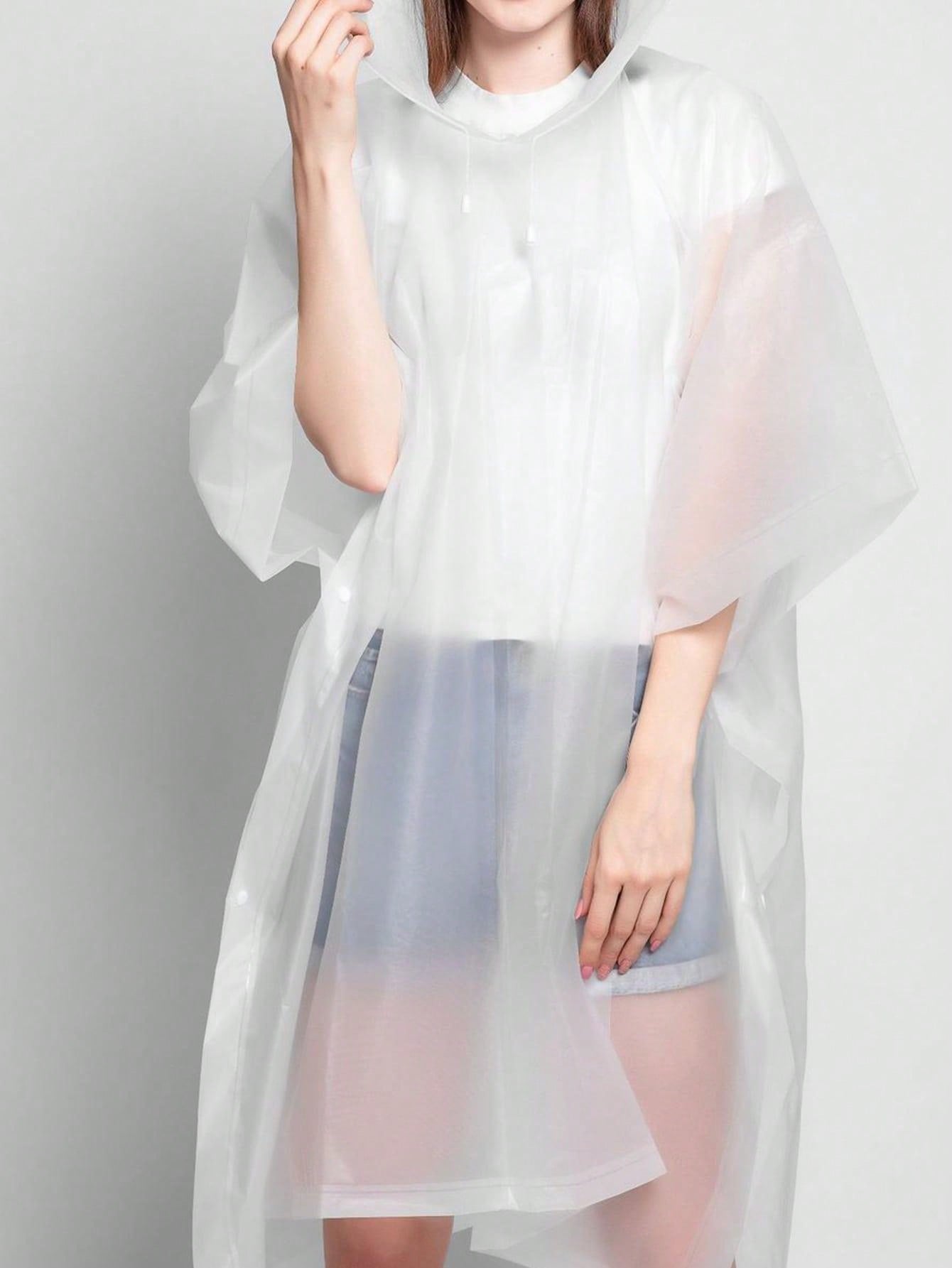 1pc Clear Hooded Raincoat, Simple White Portable EVA Reusable Raincoat ...