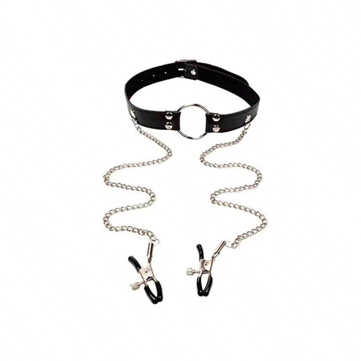 A Set Unisex Black Sm Fun Mouth Breast Clip Bra With Hollow Out Design Sexy Training Underwear