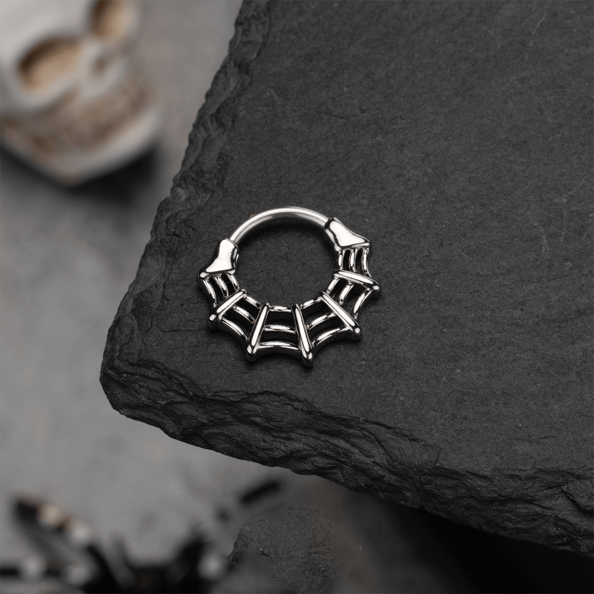 16g Spider Web Septum Ring Stainless Steel Black & Silver Clicker/rook ...