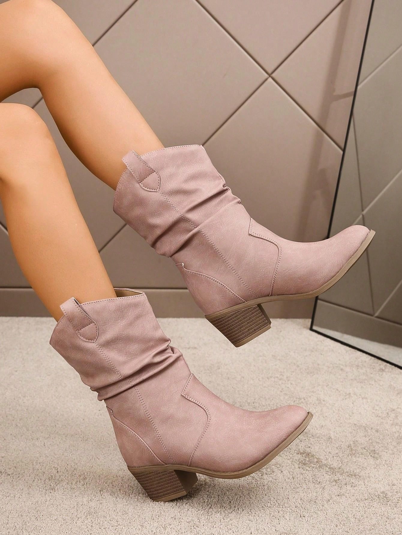 Botas Sin Cordones De Tacón Alto Para Mujer Con Diseño Arrugado ...