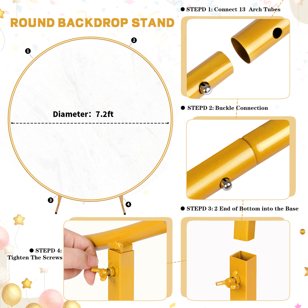 7.2 Ft Gold Round Backdrop Stand, Circular Balloon Arch Frame Metal ...