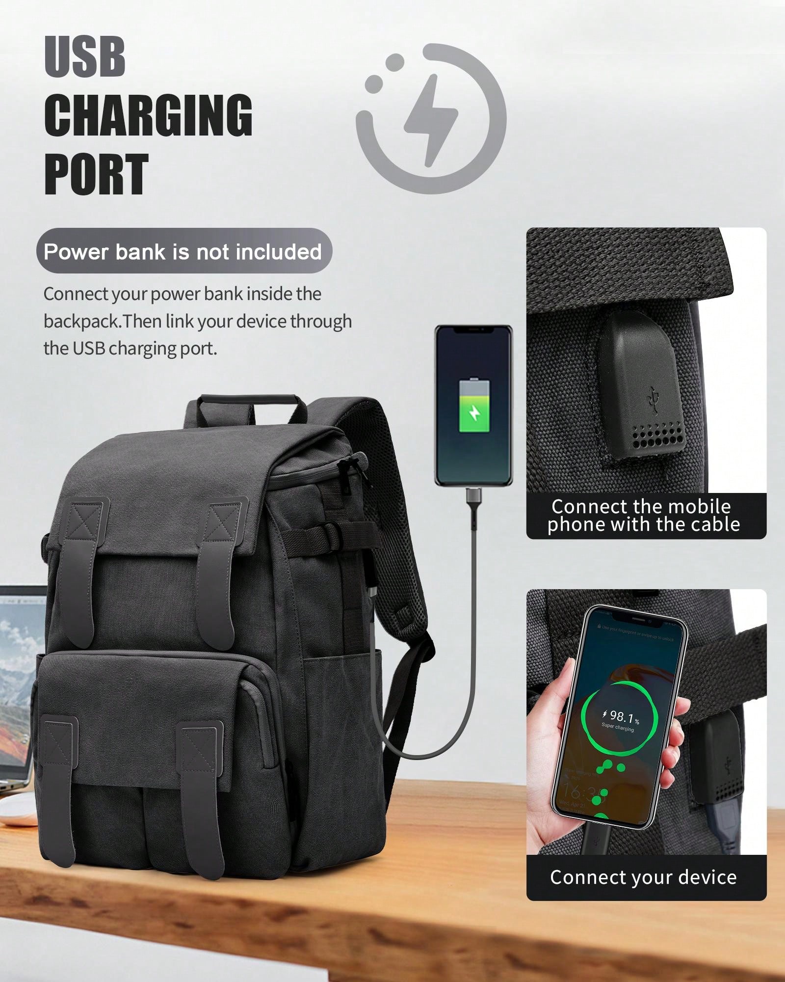 Men's Backpack, Laptop Backpack, Waterproof Travel Backpack, 15.6 Inch ...