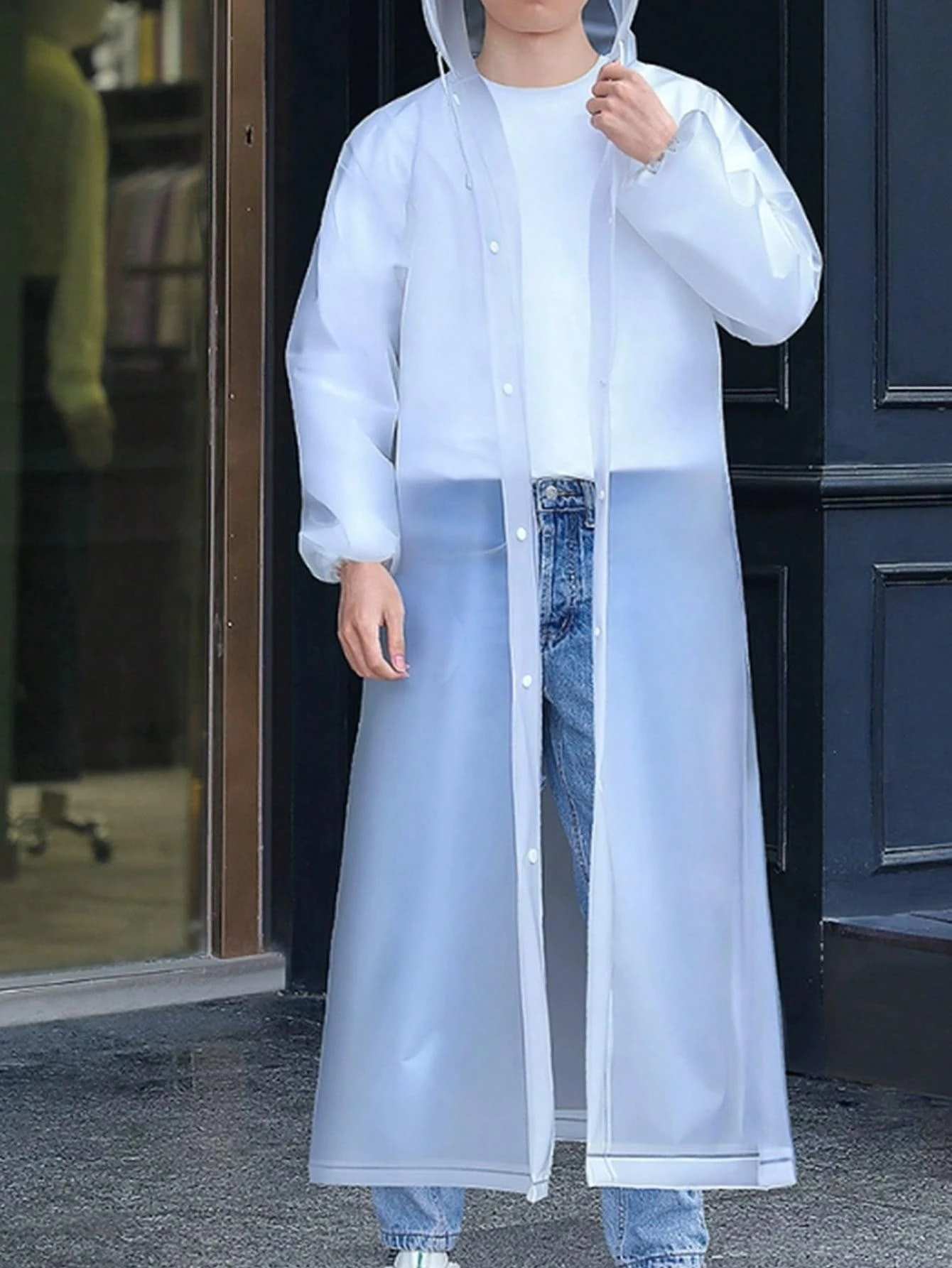 1pc EVA Raincoat, Modern White Portable Reusable Waterproof Rain Jacket ...