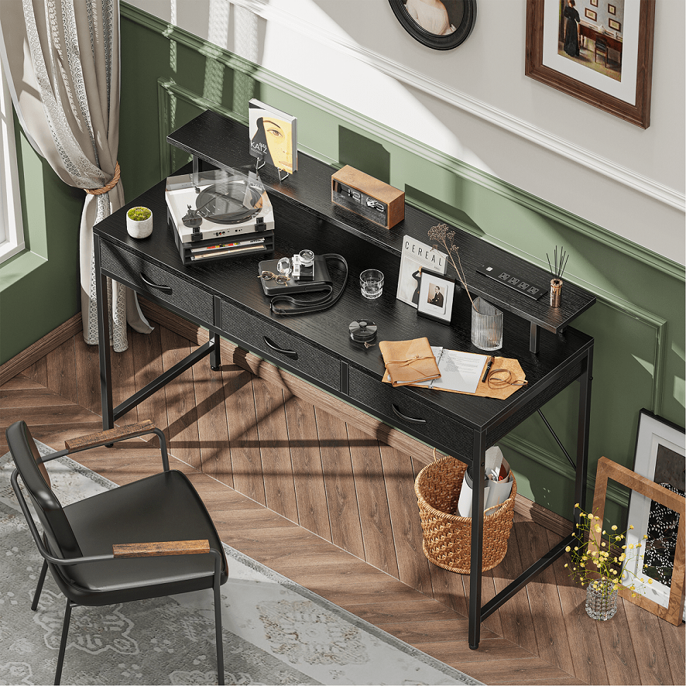 Huuger 55 inch Computer Desk with 3 Drawers, Office Desk Gaming Desk ...