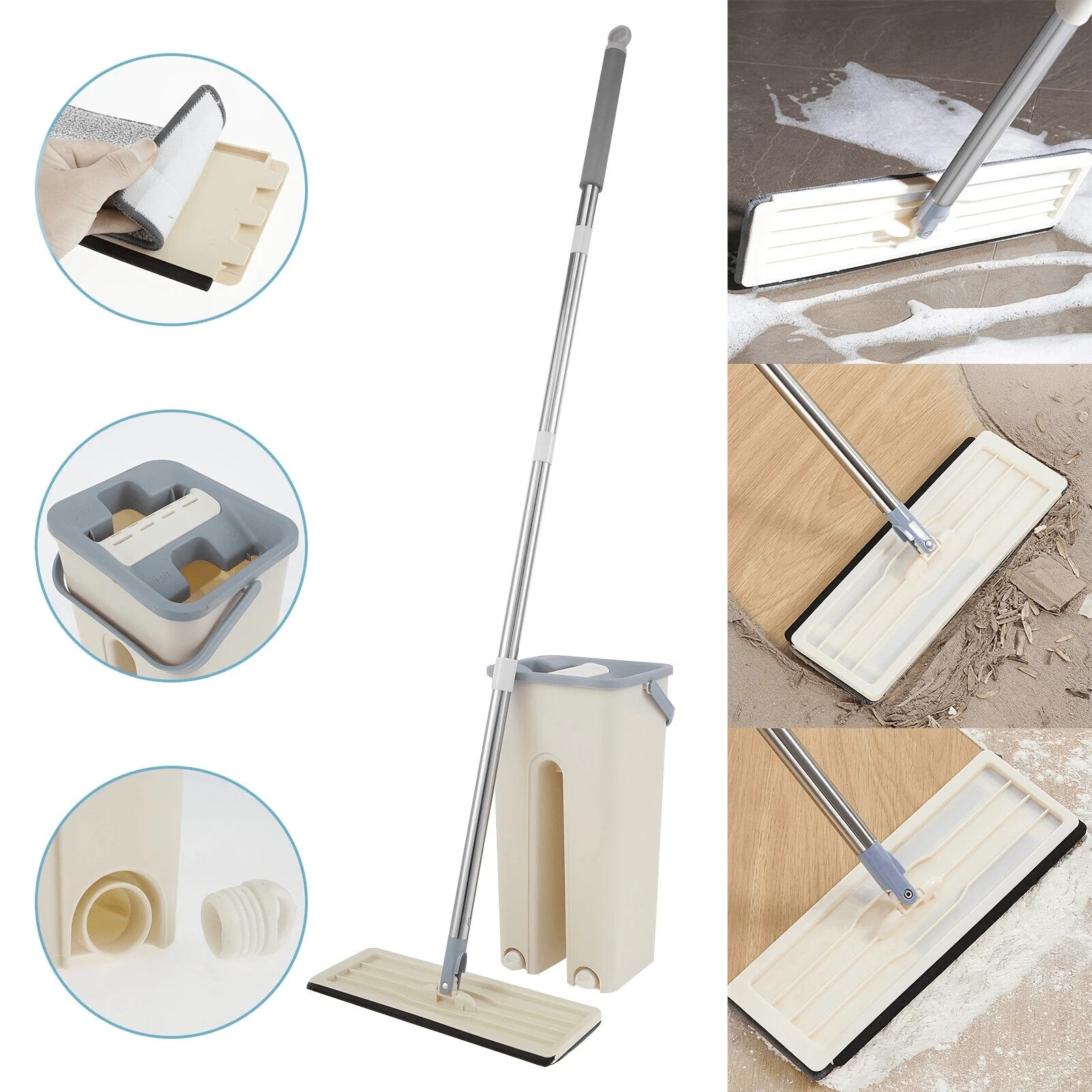 Hands-free Flat Mop Bucket With Separation, One Drag Cleaning Kit For ...