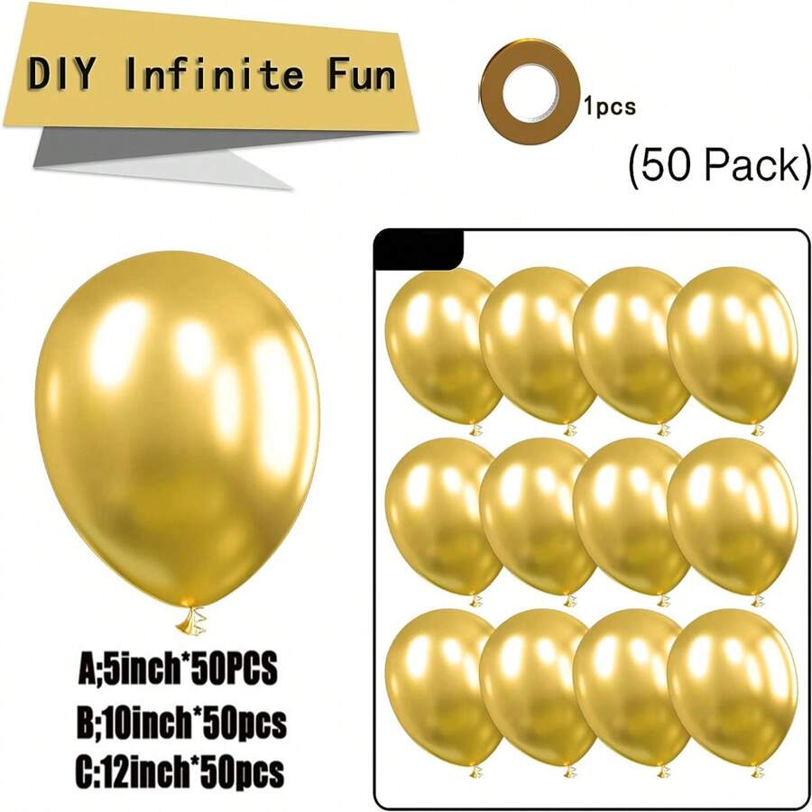 Metallic Gold Balloons, 50 Pcs 12/10/5 Inch Gold Metallic Balloons ...