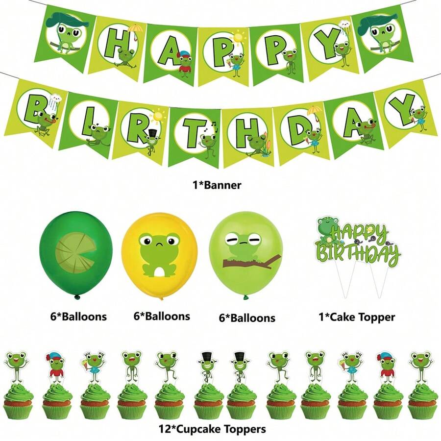 46pcs Frog Theme Birthday Party Decoration Set Including Flags ...