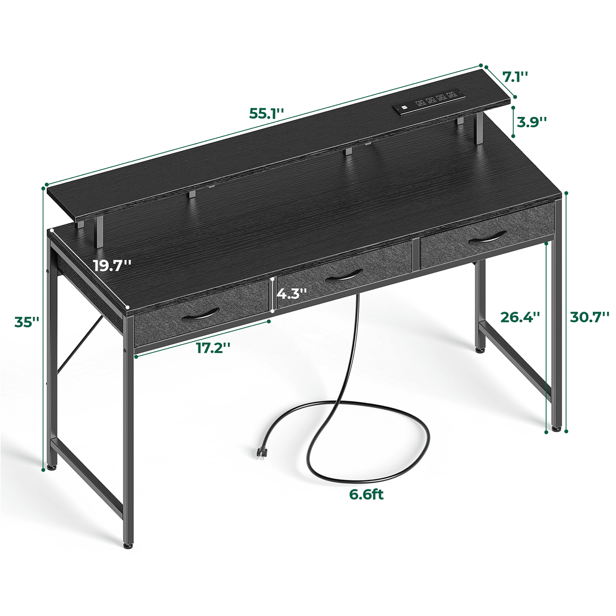 Huuger 55 inch Computer Desk with 3 Drawers, Office Desk Gaming Desk ...