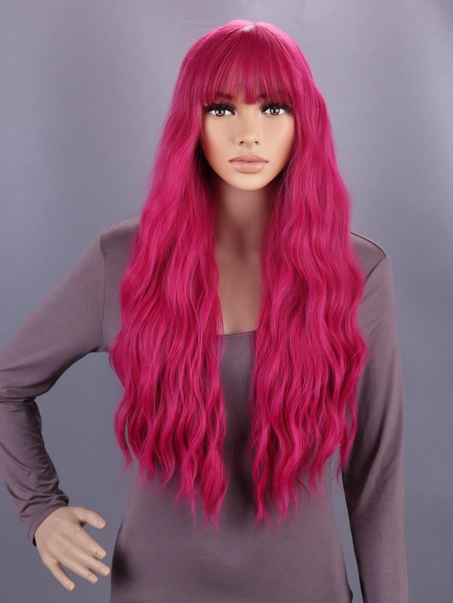 Long Natural Waves With Bangs Synthetic Hair Wig, Multiple Colors ...