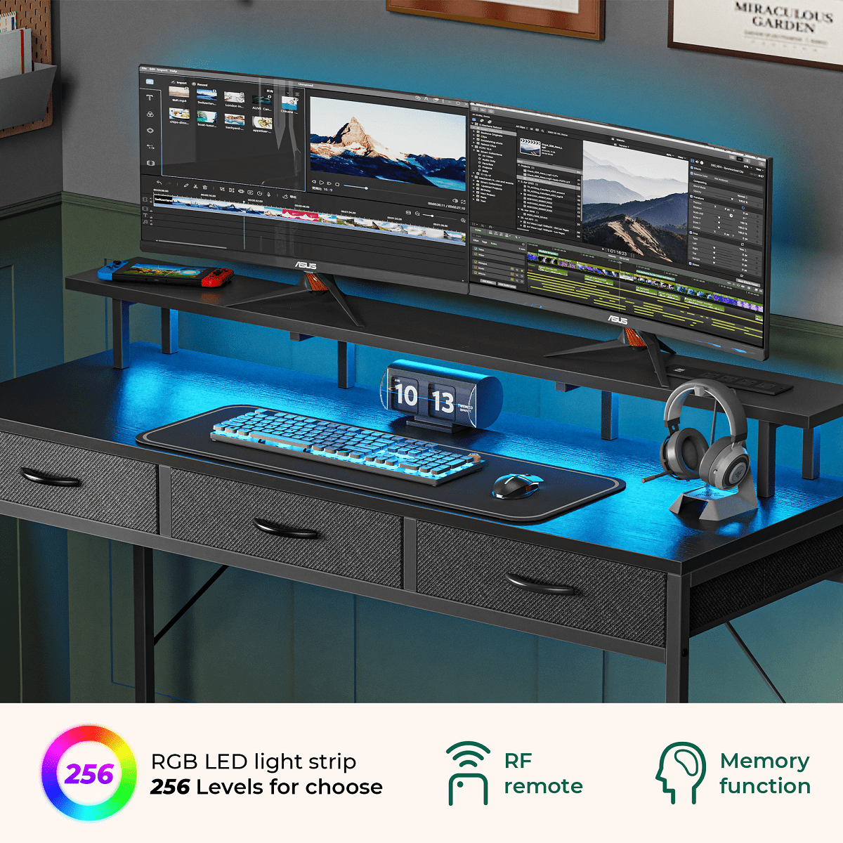 Huuger 55 inch Computer Desk with 3 Drawers, Office Desk Gaming Desk ...