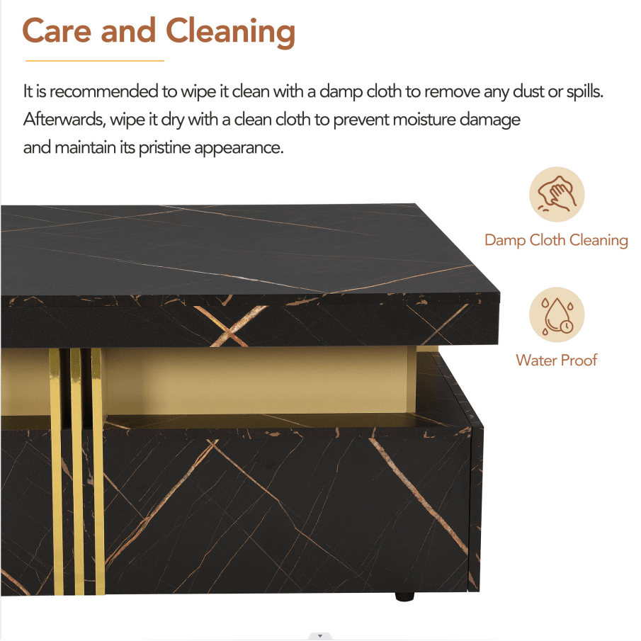 Merax Modern Black Square Storage Coffee Table With 4 Drawers, Wood ...