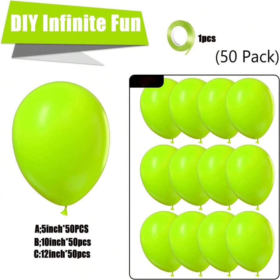 Lime Green Balloons, 50 pcs 12/10/5 Inch Lime Balloons, Yellowish Green ...