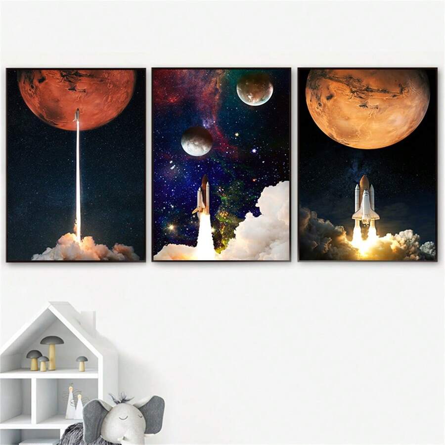 3pcs Space Themed Posters (universe, Spaceship, Rocket Launch) Without ...