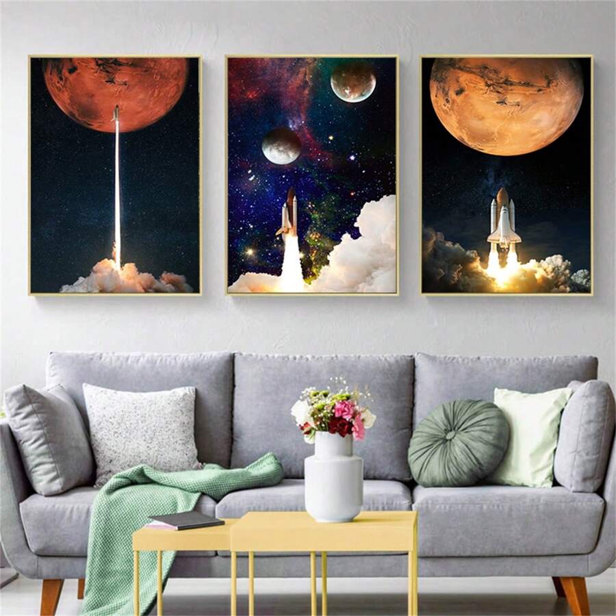 3pcs Space Themed Posters (universe, Spaceship, Rocket Launch) Without ...