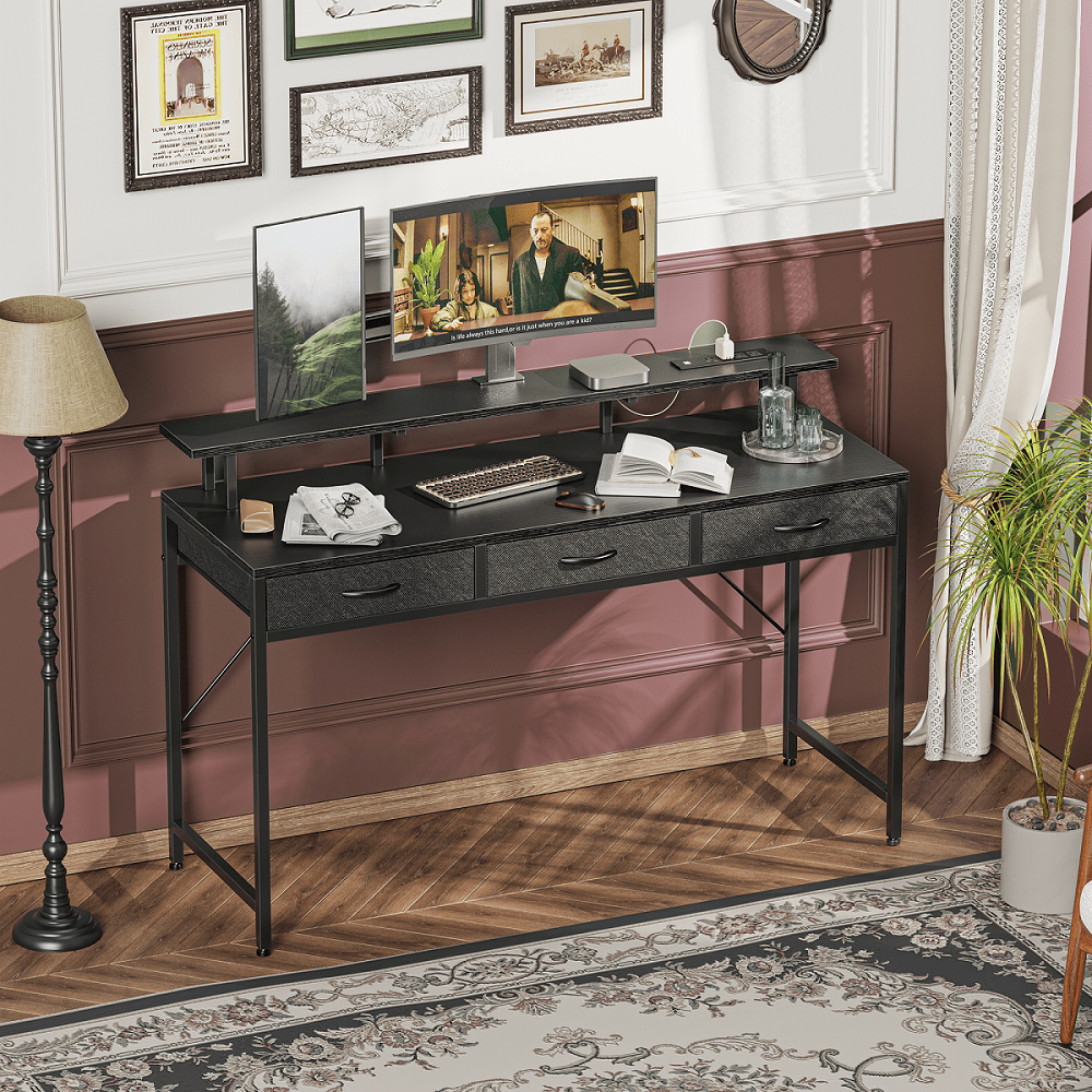 Huuger 55 inch Computer Desk with 3 Drawers, Office Desk Gaming Desk ...