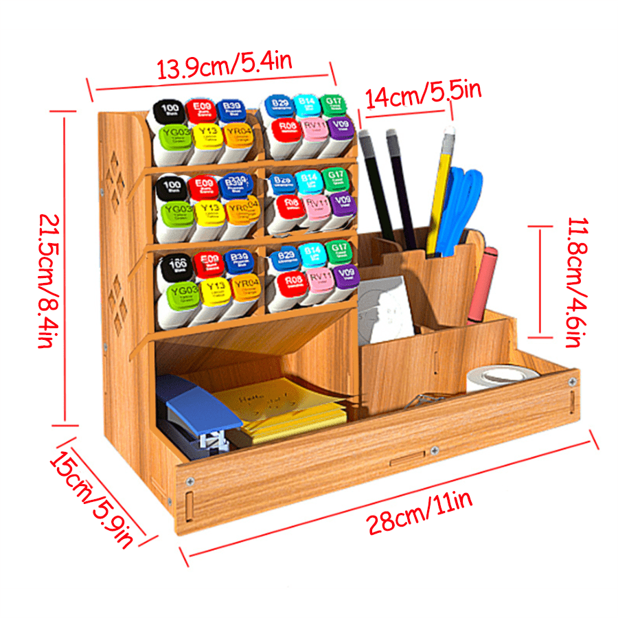 Pen Organizer , DIY Wooden Desk Organizer Multi-Functional Pencil Pen ...