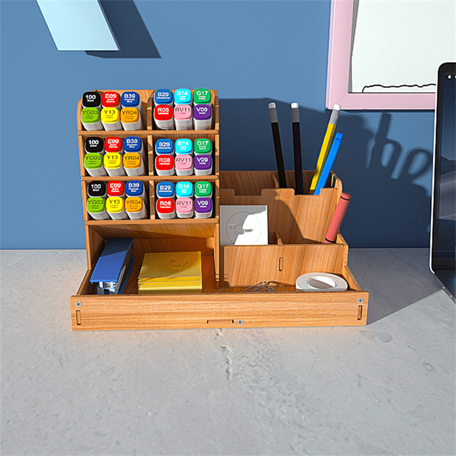 Pen Organizer , DIY Wooden Desk Organizer Multi-Functional Pencil Pen ...