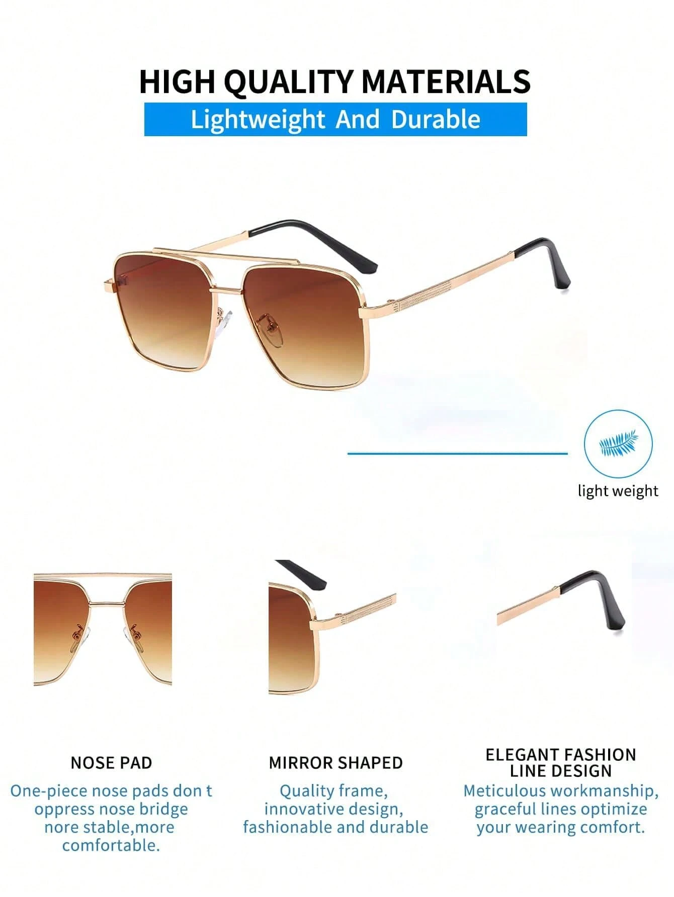 1pair Unisex Gold Frame Gradient Tea Lens Metallic Double Bridge ...