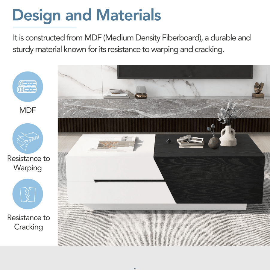 Merax Modern Extendable Slippery Top Coffee Table With Storage, Wood ...