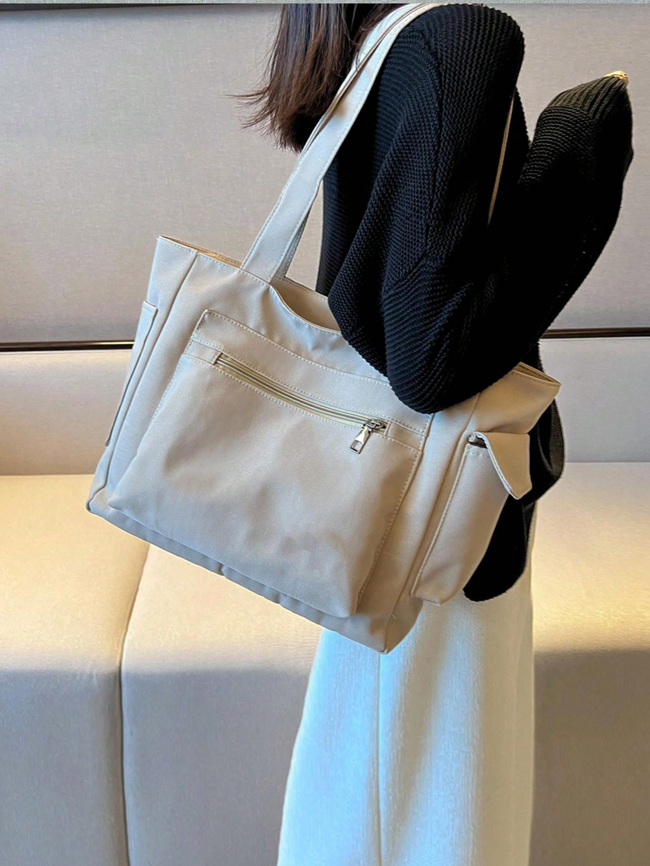 Zipper Front Multi-pocket Shopper Bag | SHEIN EUR