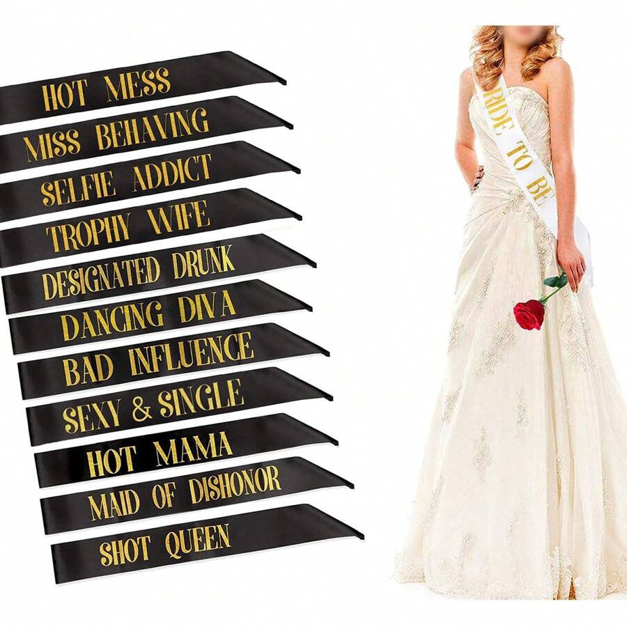 12 Pcs/Pack Bachelorette Sash Set 1 White Bride To Be Sash + 1 Maid Of ...