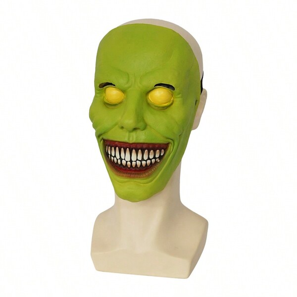 Green Smiling Exorcist Half Face Headgear Funny Halloween Horror Mask ...