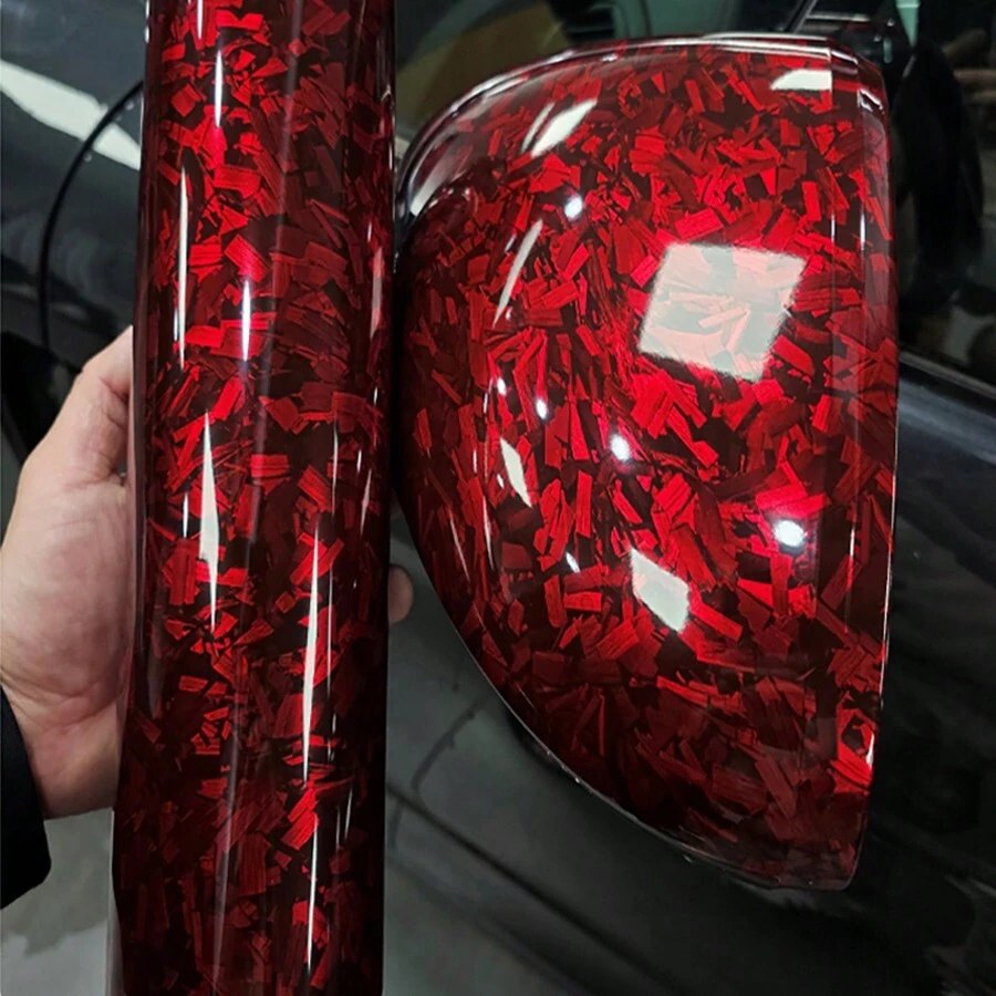 High Glossy Red Forged Carbon Fiber Vinyl Wrap Auto DIY Decal Film With ...