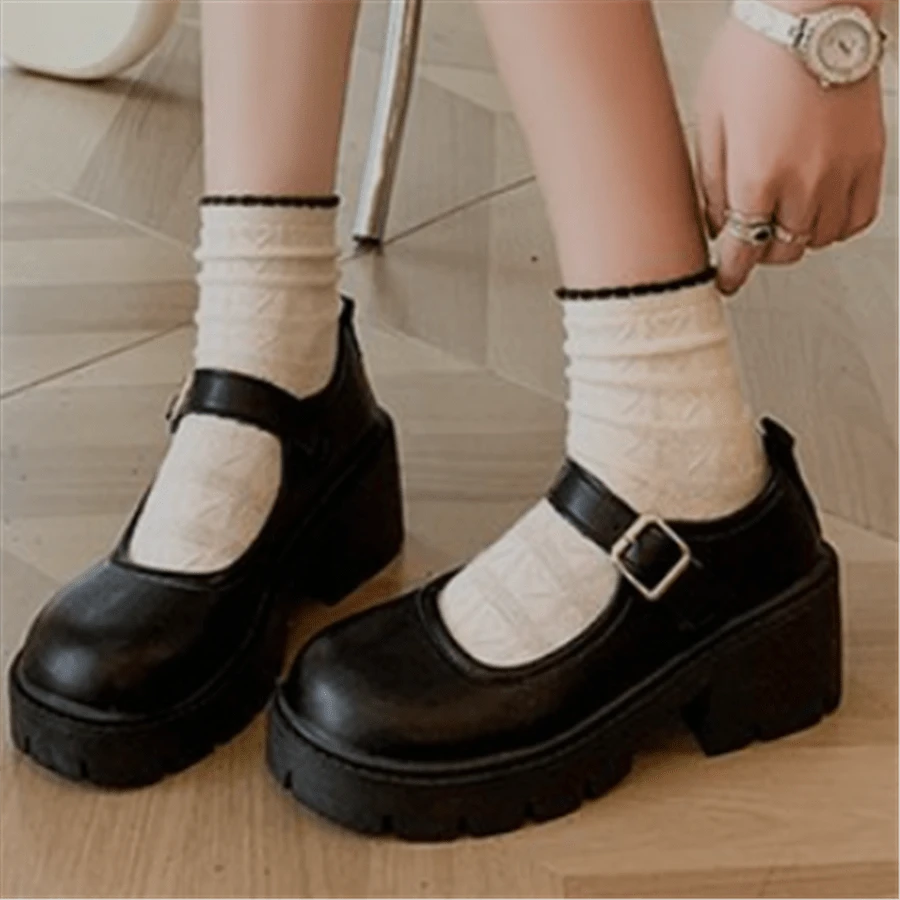 Women Black Mary Jane High Heels Thick Bottom Single Shoes, 2024 Summer ...